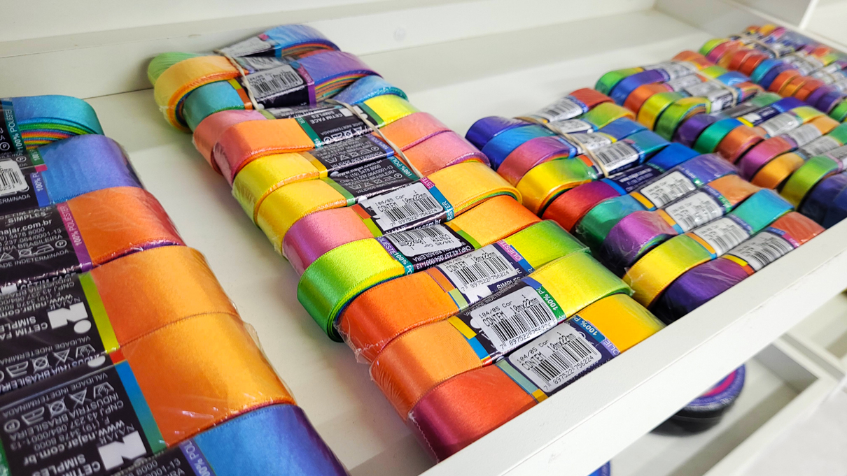 Fita de Cetim Multicolor Colorida - Casa 609 Armarinho - Preços de Atacado